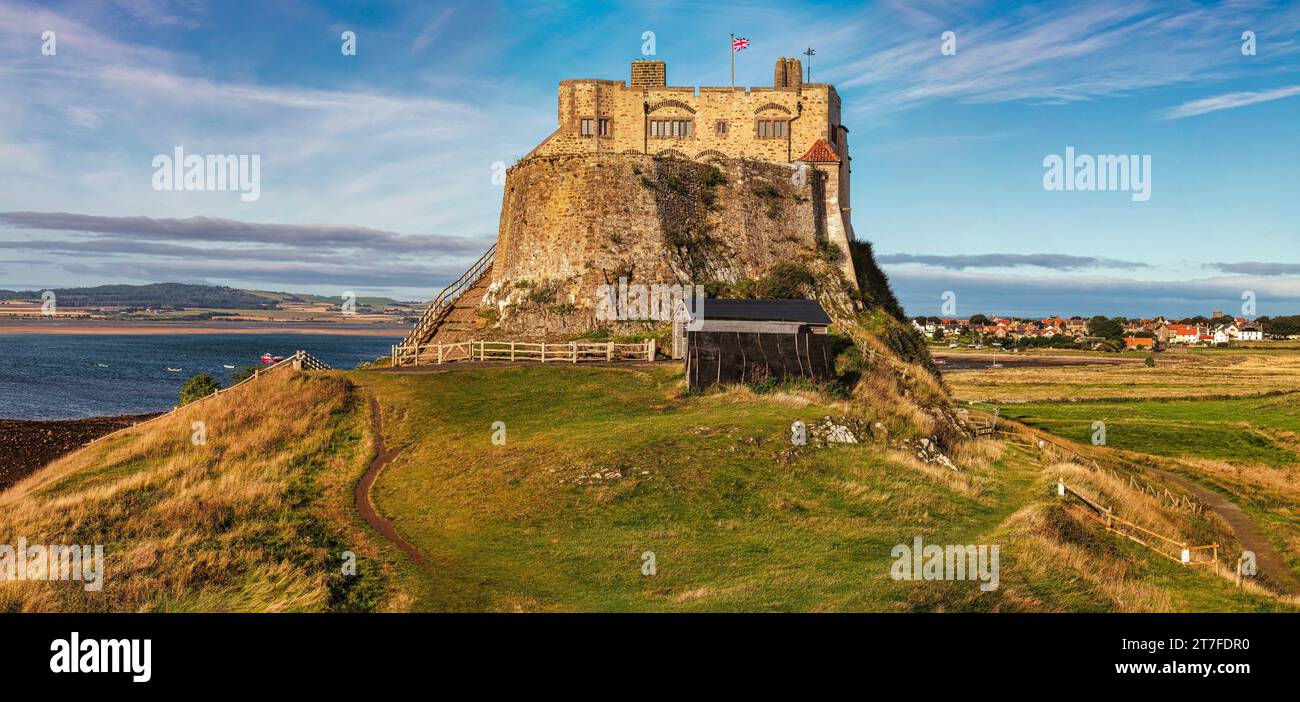 Daytime view in Summer of Lindisfarne Castle on the Holy Island of ...
