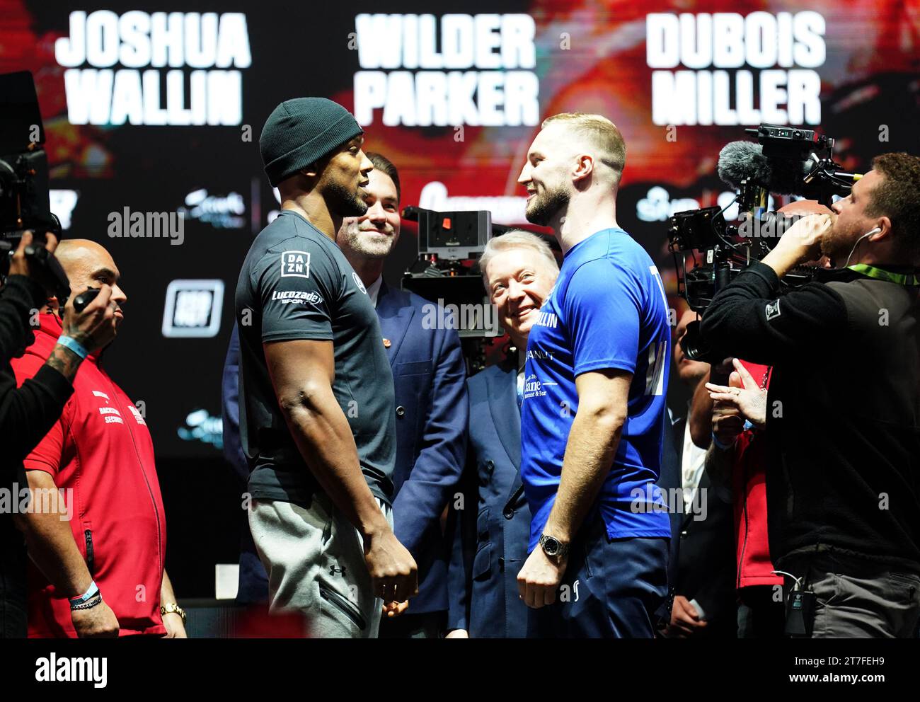Anthony Joshua (left) and Otto Wallin during a press conference at OVO ...