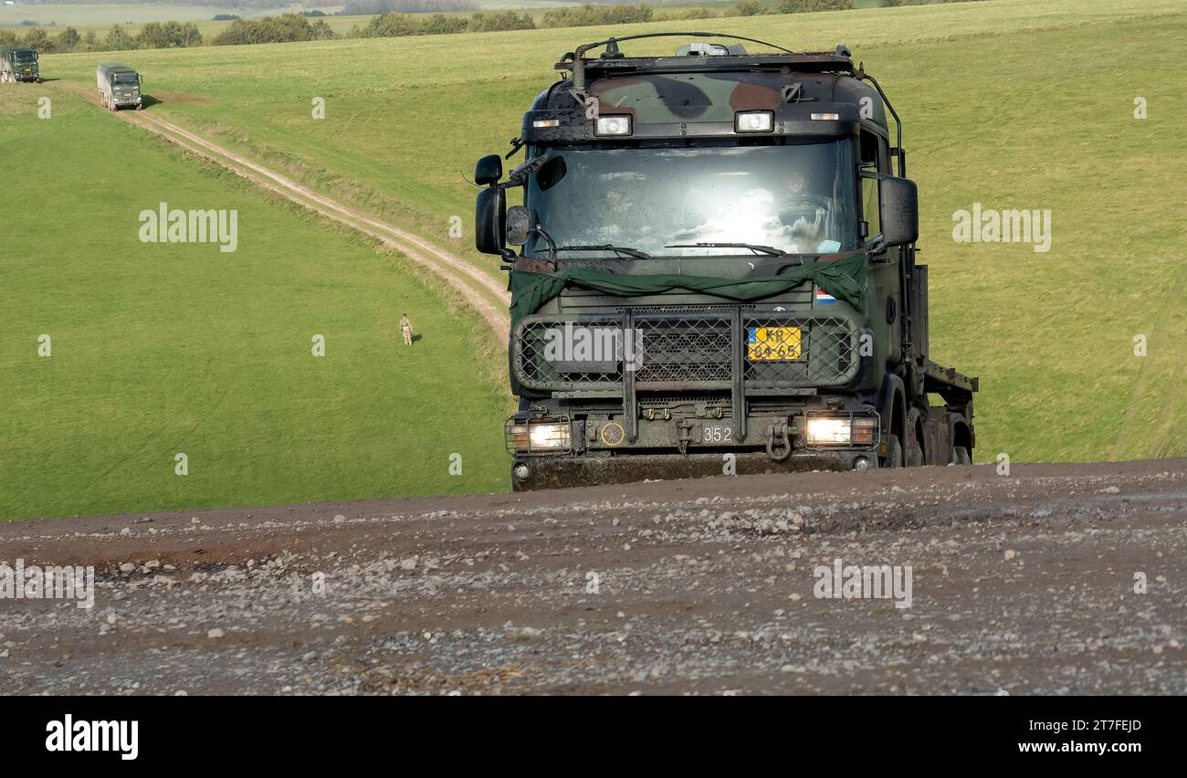 a Dutch (Netherlands) army Scania utility truck in action on a military ...