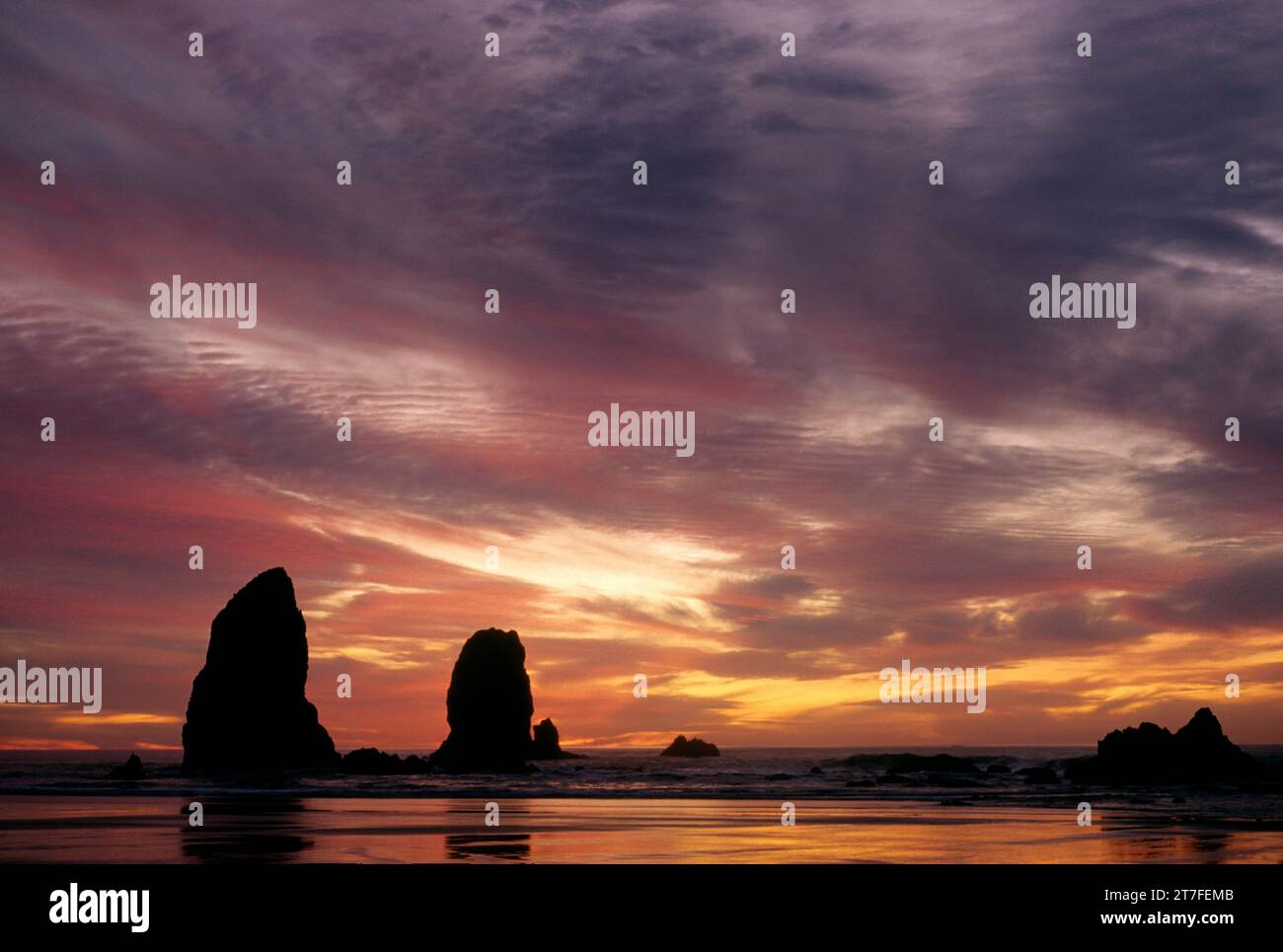 Sea stacks sunset, Cannon Beach, Oregon Stock Photo - Alamy