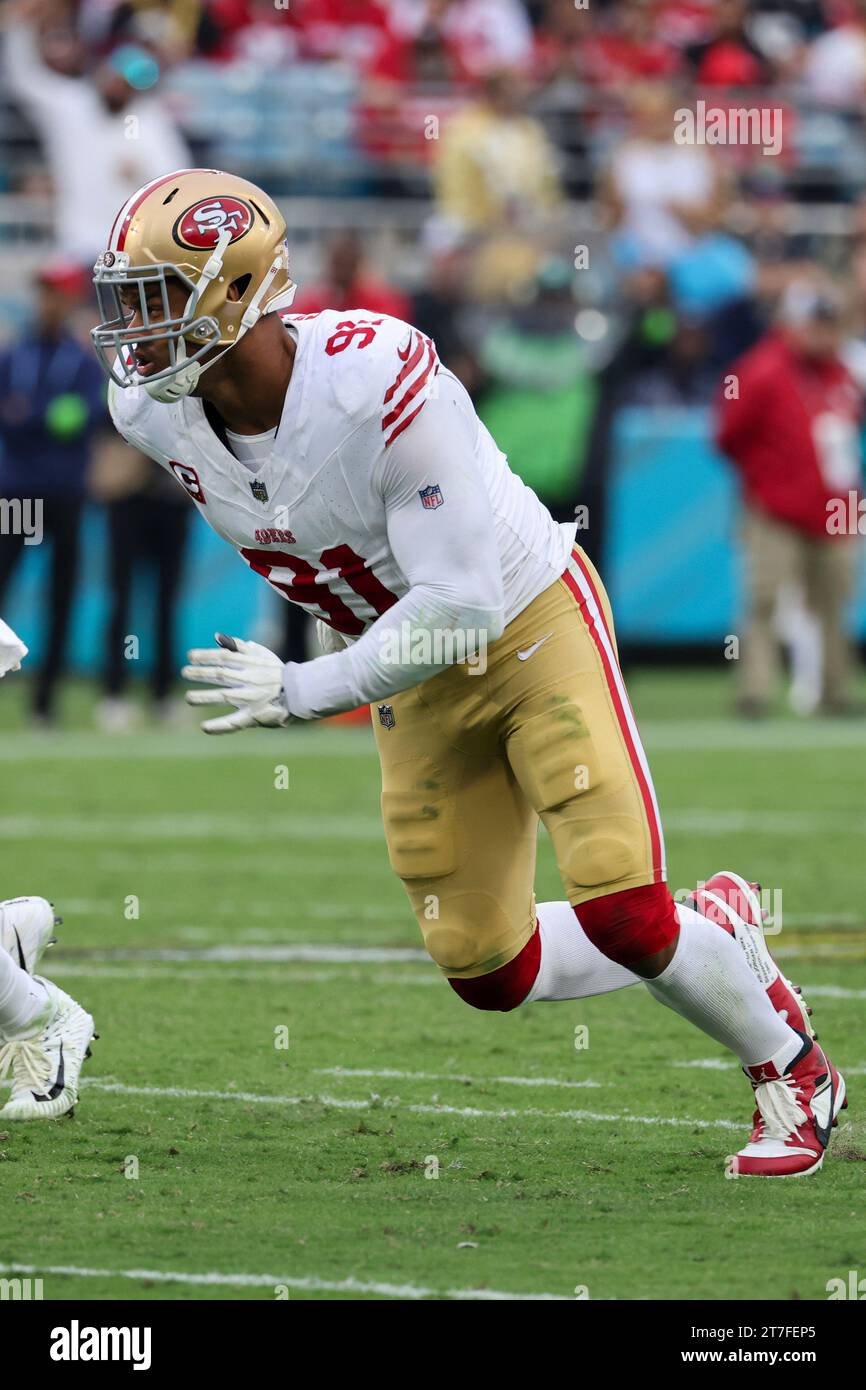 San Francisco 49ers defensive end Arik Armstead (91) reacts to the snap ...