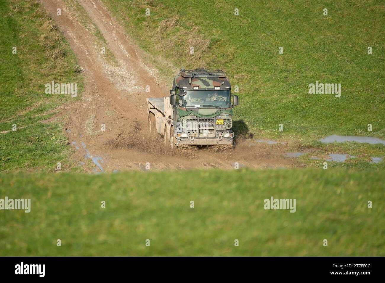 a Dutch (Netherlands) army Scania utility truck in action on a military ...