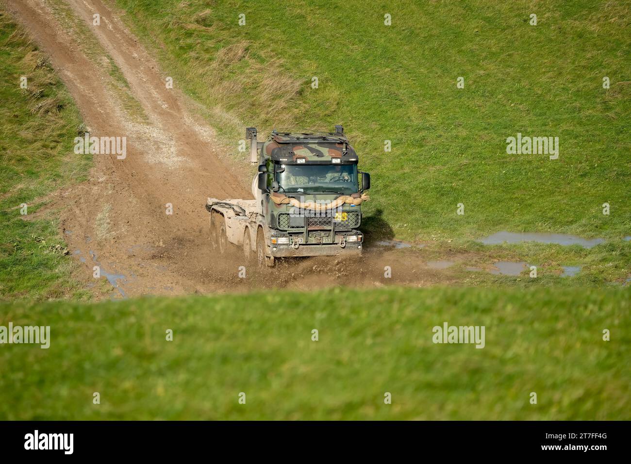 a Dutch (Netherlands) army Scania utility truck in action on a military ...