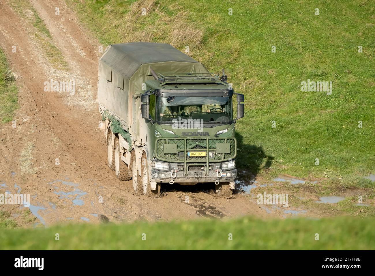 a Dutch (Netherlands) army Scania utility truck in action on a military ...