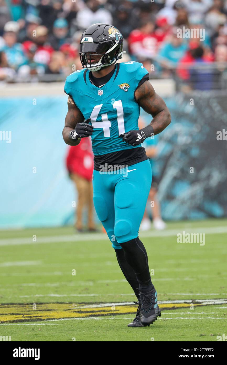 Jacksonville Jaguars linebacker Josh Allen (41) runs to the line during ...