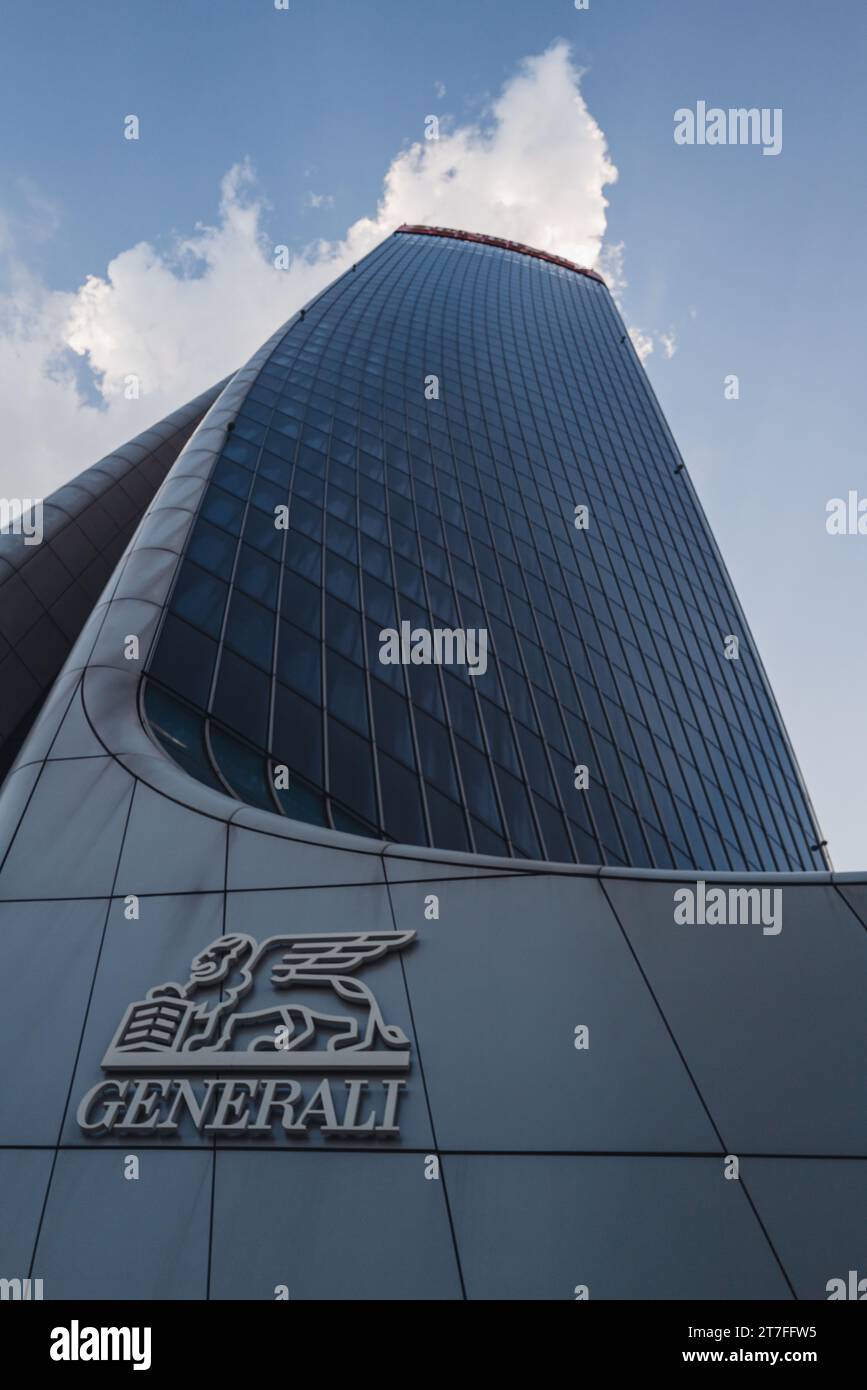 Milan, Italy - June 2023: close up view of the Generali tower in City ...