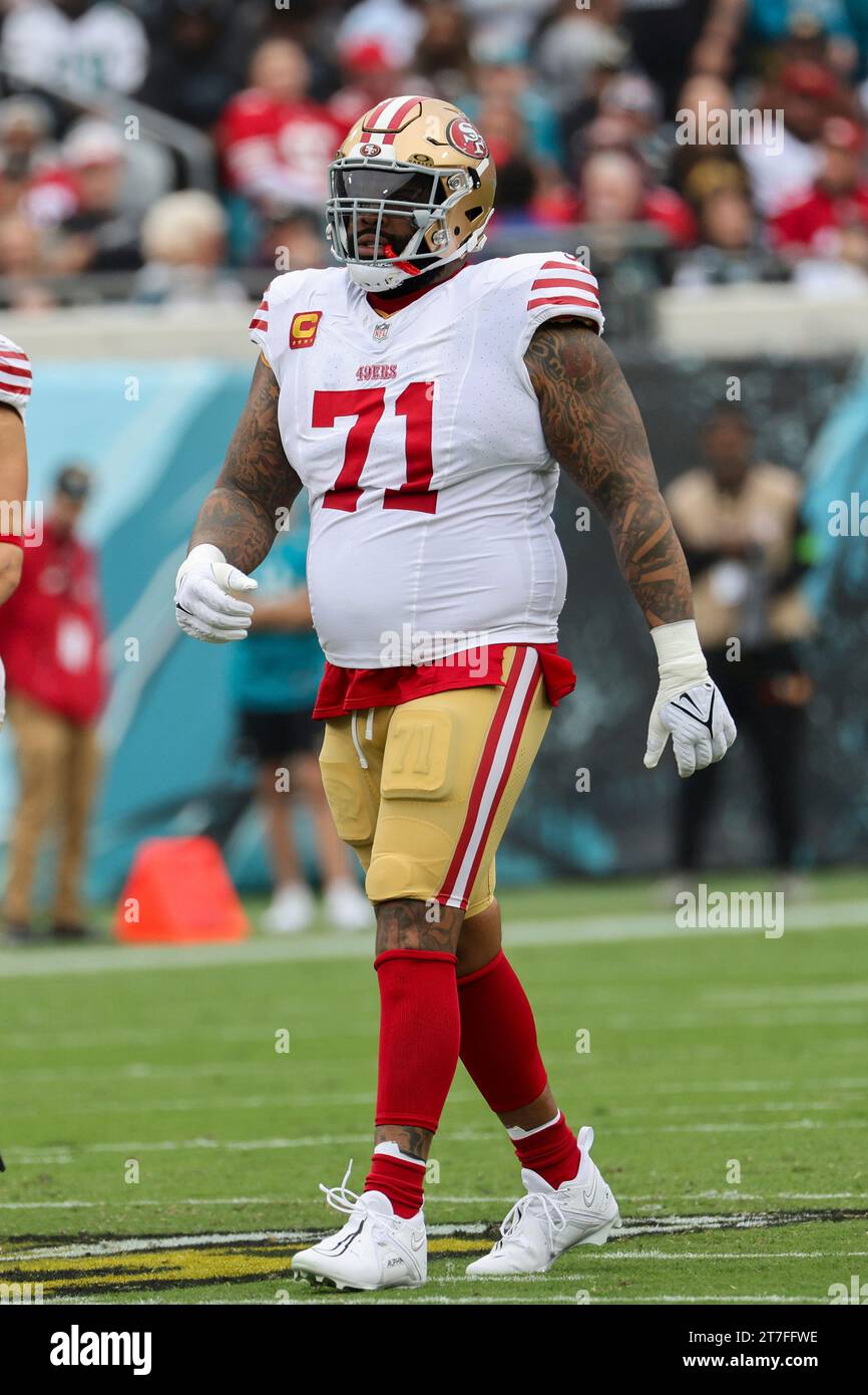 San Francisco 49ers offensive tackle Trent Williams (71) walks to the ...