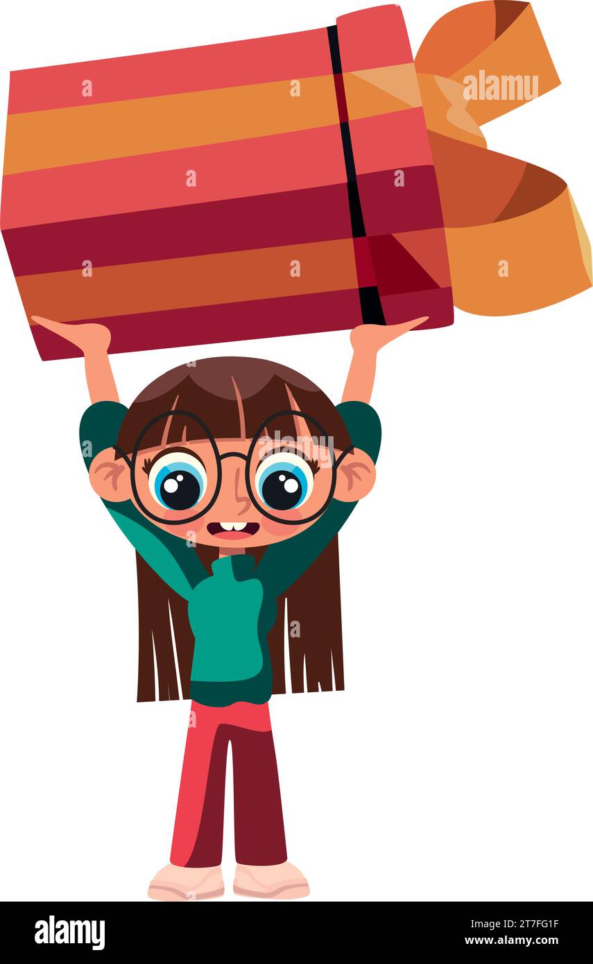 Child holding present box Stock Vector Images - Alamy