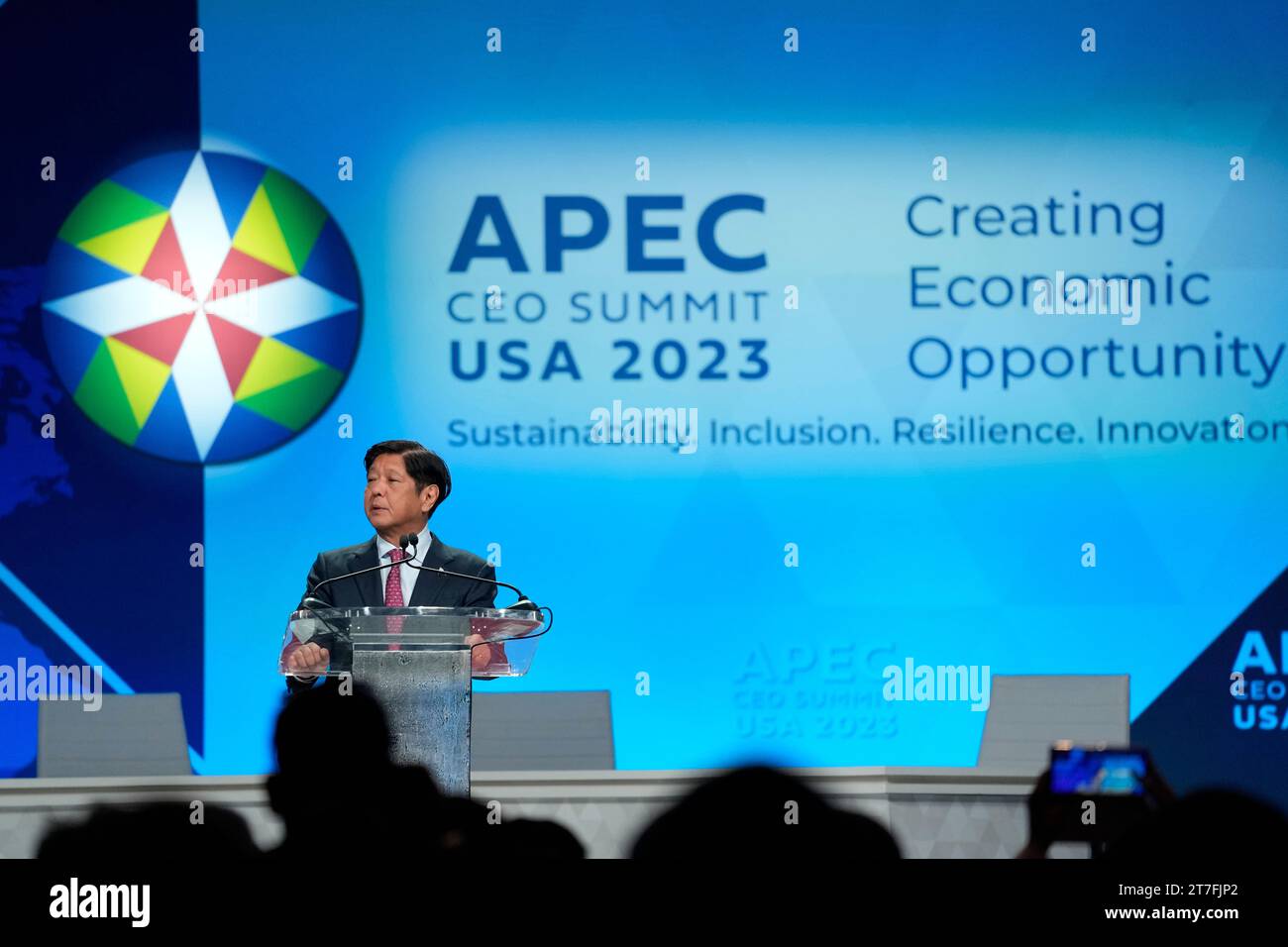 Philippines President Ferdinand Marcos Jr. speaks during the APEC CEO ...