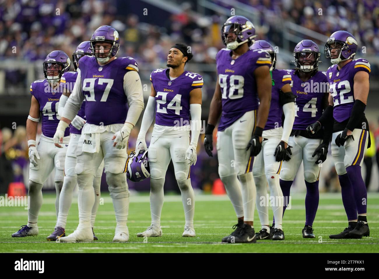 Minnesota Vikings safety Camryn Bynum (24) stands on the field during ...
