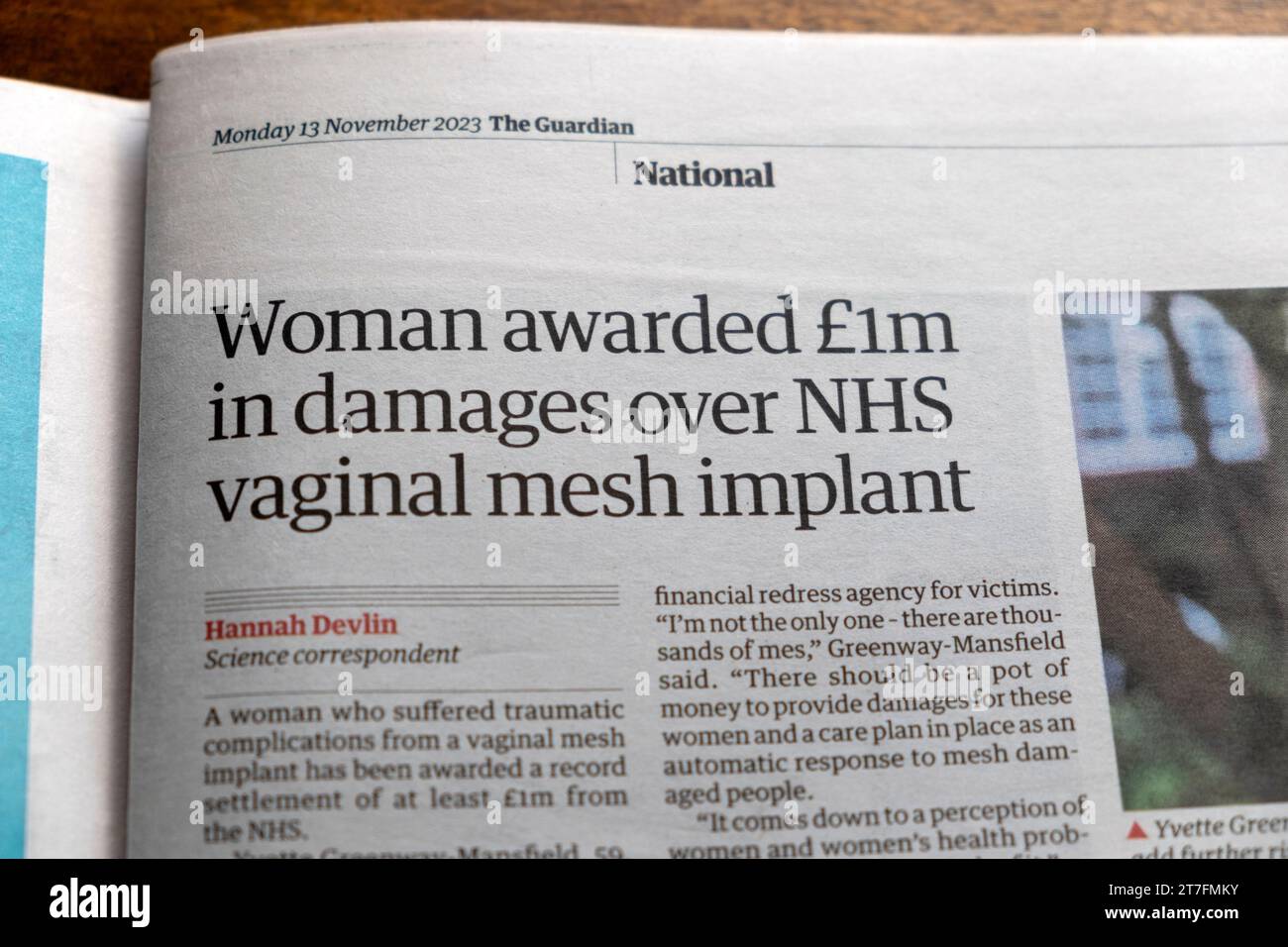 'Woman awarded £1m in damages over NHS vaginal mesh implant' Guardian ...