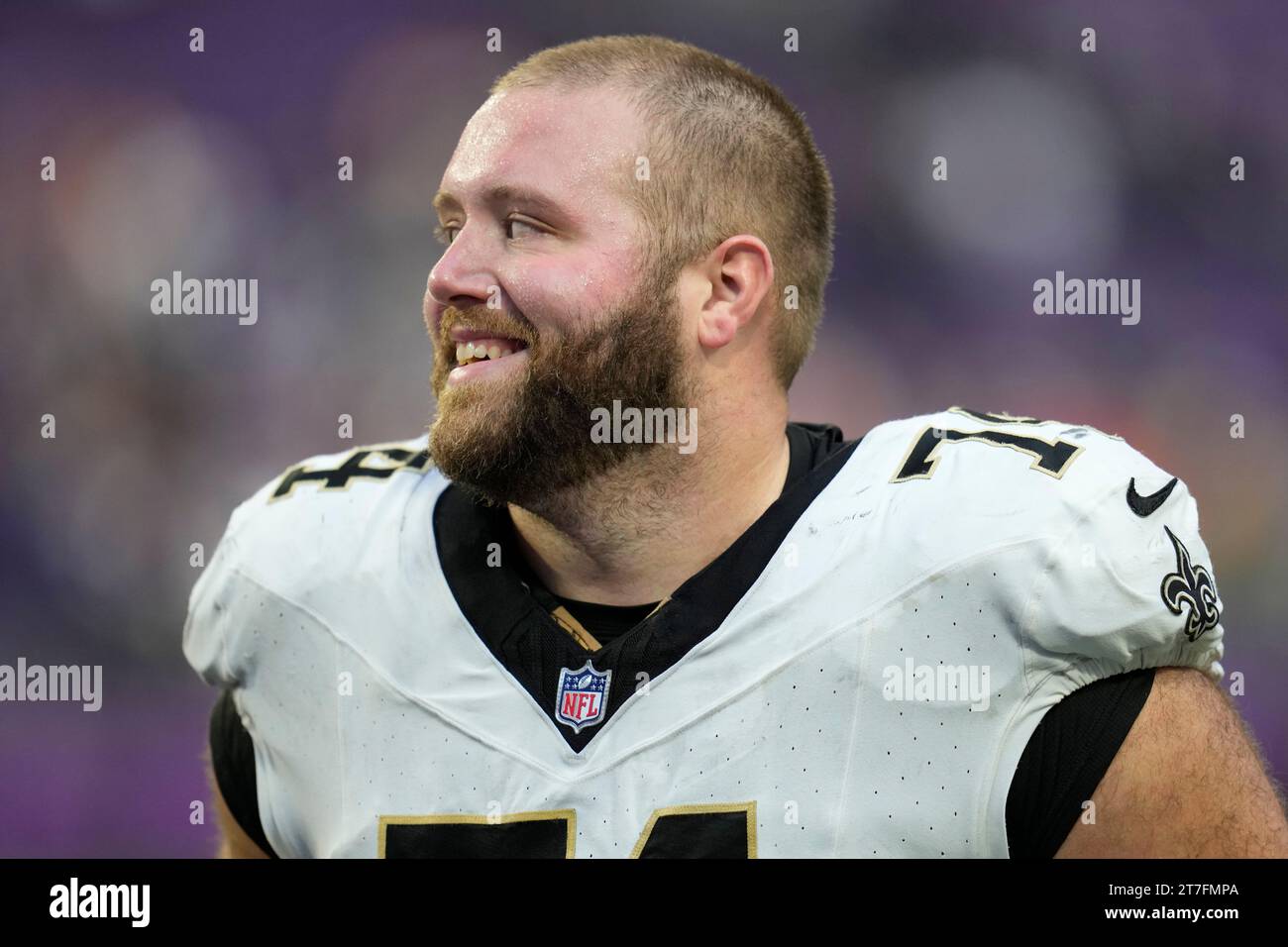 New Orleans Saints offensive tackle James Hurst (74) jogs off the field ...