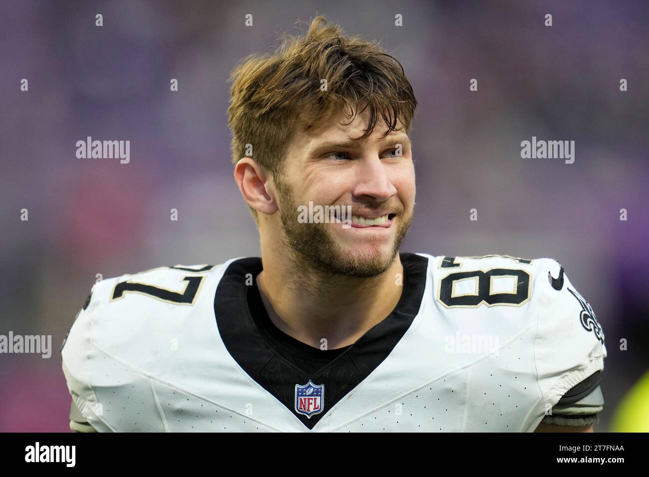 New Orleans Saints tight end Foster Moreau (87) walks off the field ...