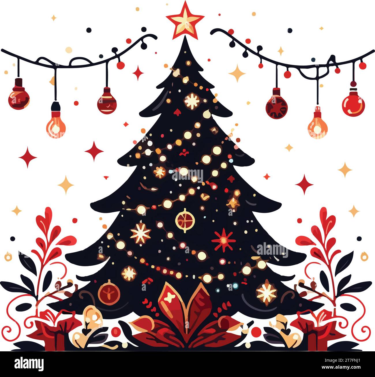 Christmas Tree With Lights Vector Illustration Stock Vector Image & Art ...