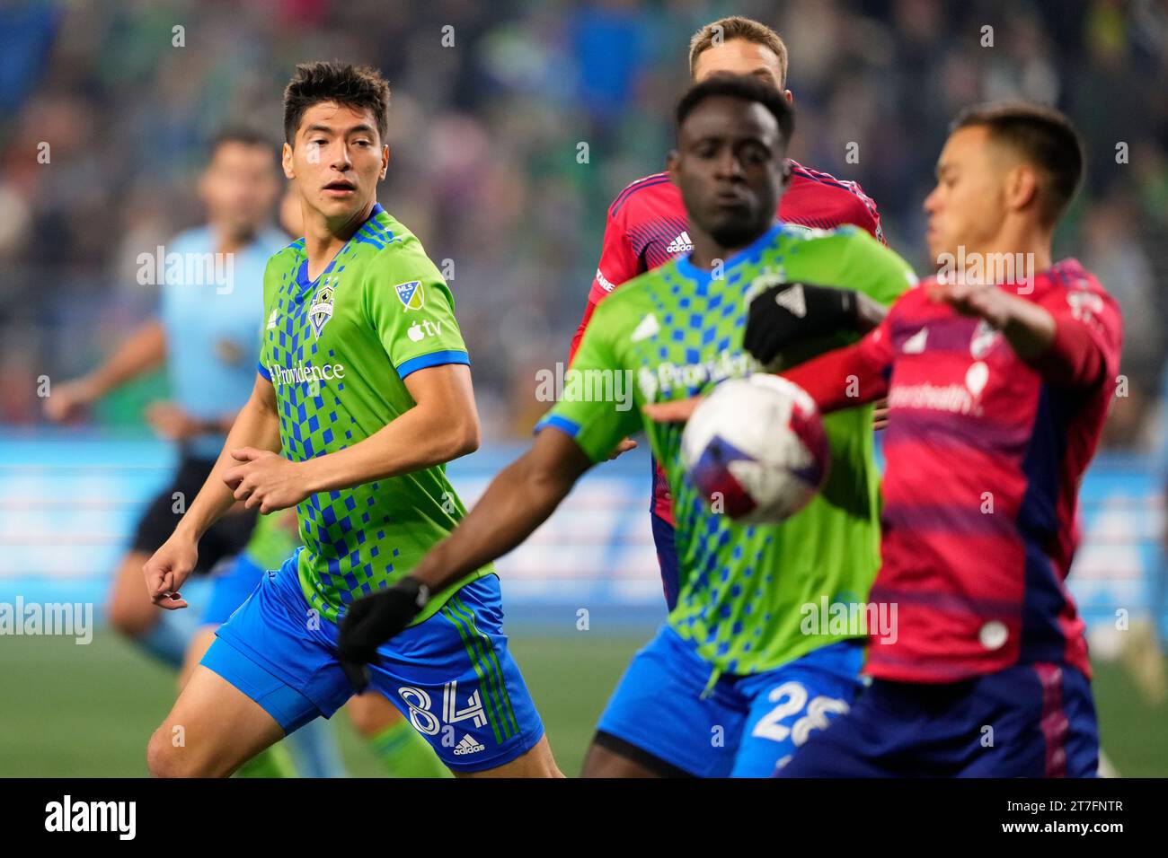 Seattle Sounders midfielder Josh Atencio looks on during the first half ...