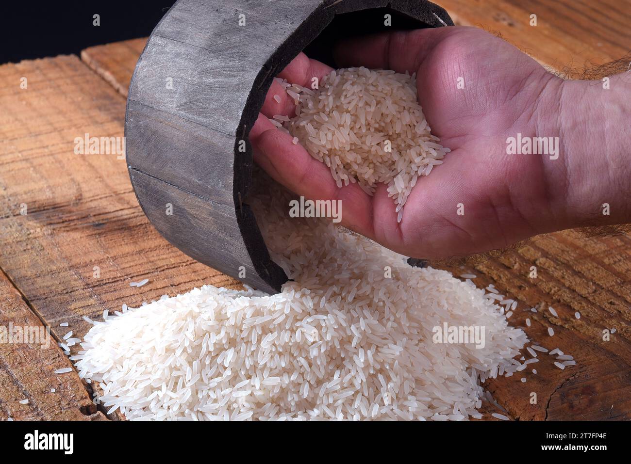 white rice natural long rice grain in wooden bowl use texture ...