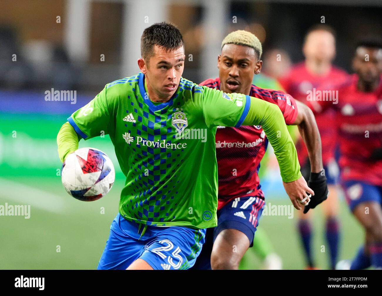 Seattle Sounders defender Jackson Ragen, left, looks on towards the ...