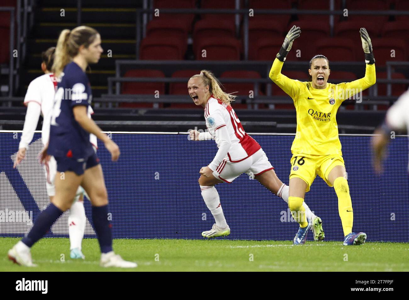 AMSTERDAM - Tiny Hoekstra of Ajax celebrates the 1-0 during the UEFA ...