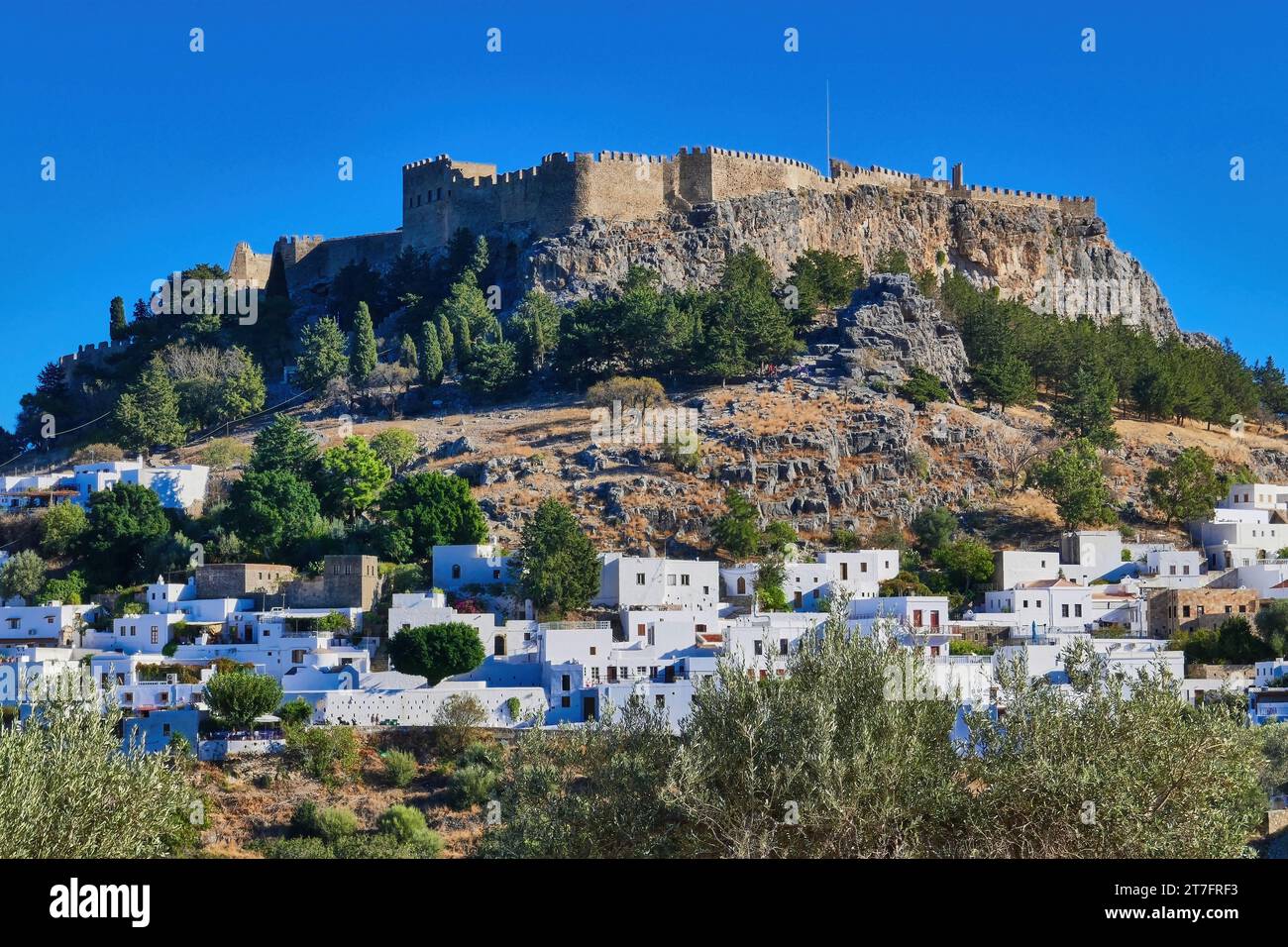 Lindos castle and village on the island of Rhodes in Greece Stock Photo ...