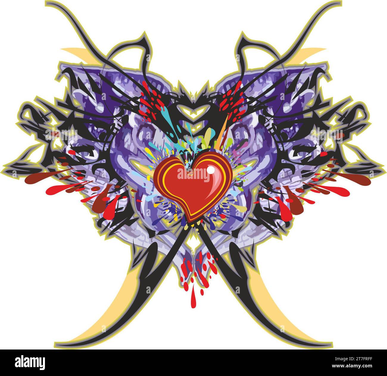 Awful butterfly wings with red heart on white for holidays or events ...