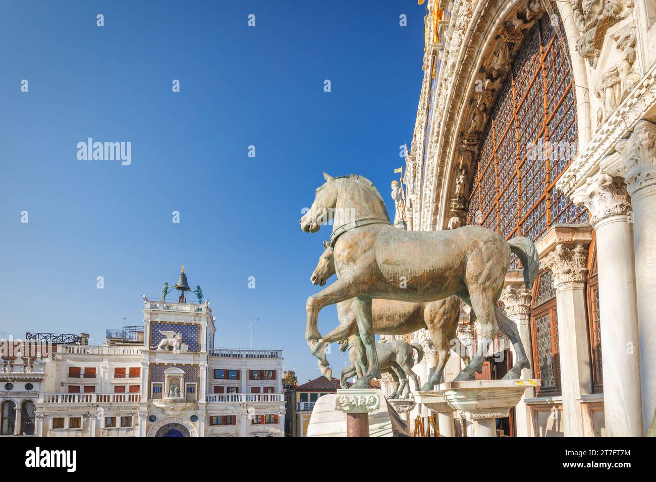 VENICE, ITALY - MARCH 4, 2023: Horses statue on The Cathedral Basilica ...