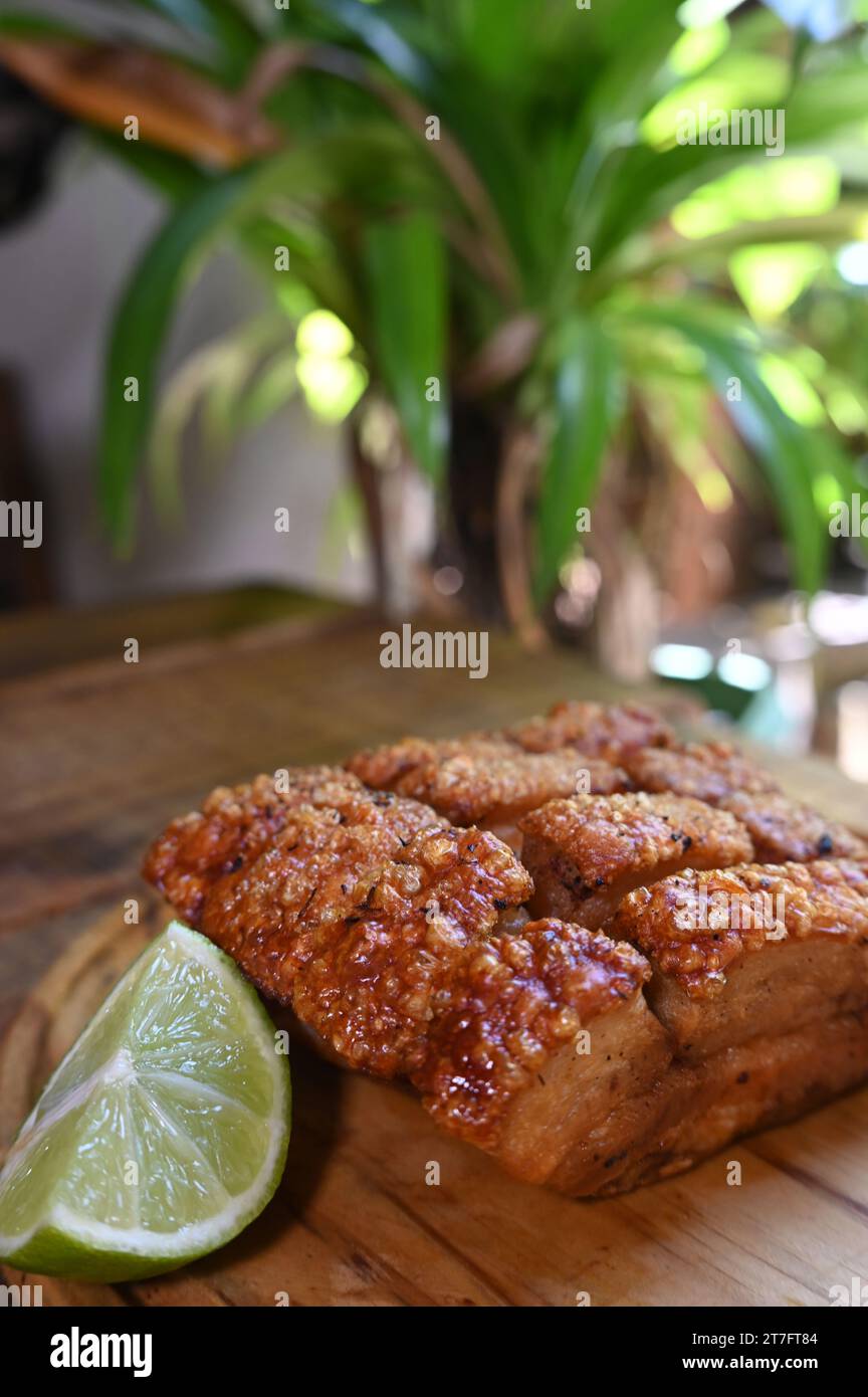 fatty food bacon crackling, fried pork skin pururuca, pork pancetta ...