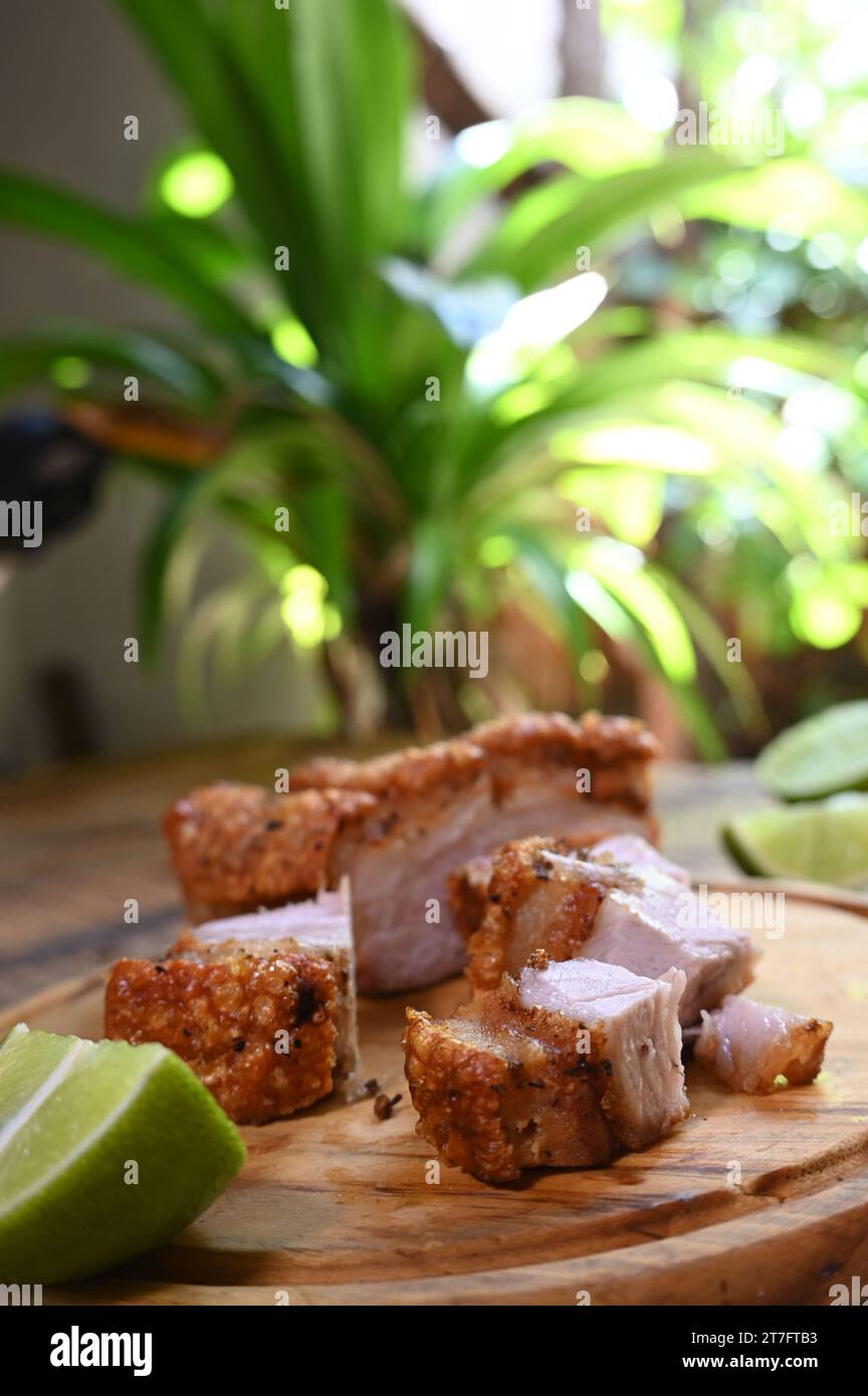 fatty food bacon crackling, fried pork skin pururuca, pork pancetta ...