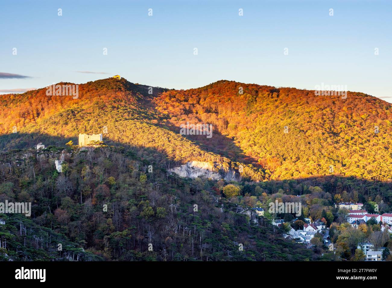 Mödling: building Husarentempel and Mödling Castle ruin, at sunrise ...