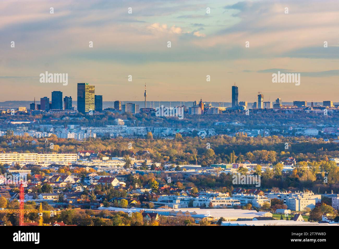 Vienna: view to Vienna, high-rises at Wienerberg and Donaucity, skyline ...