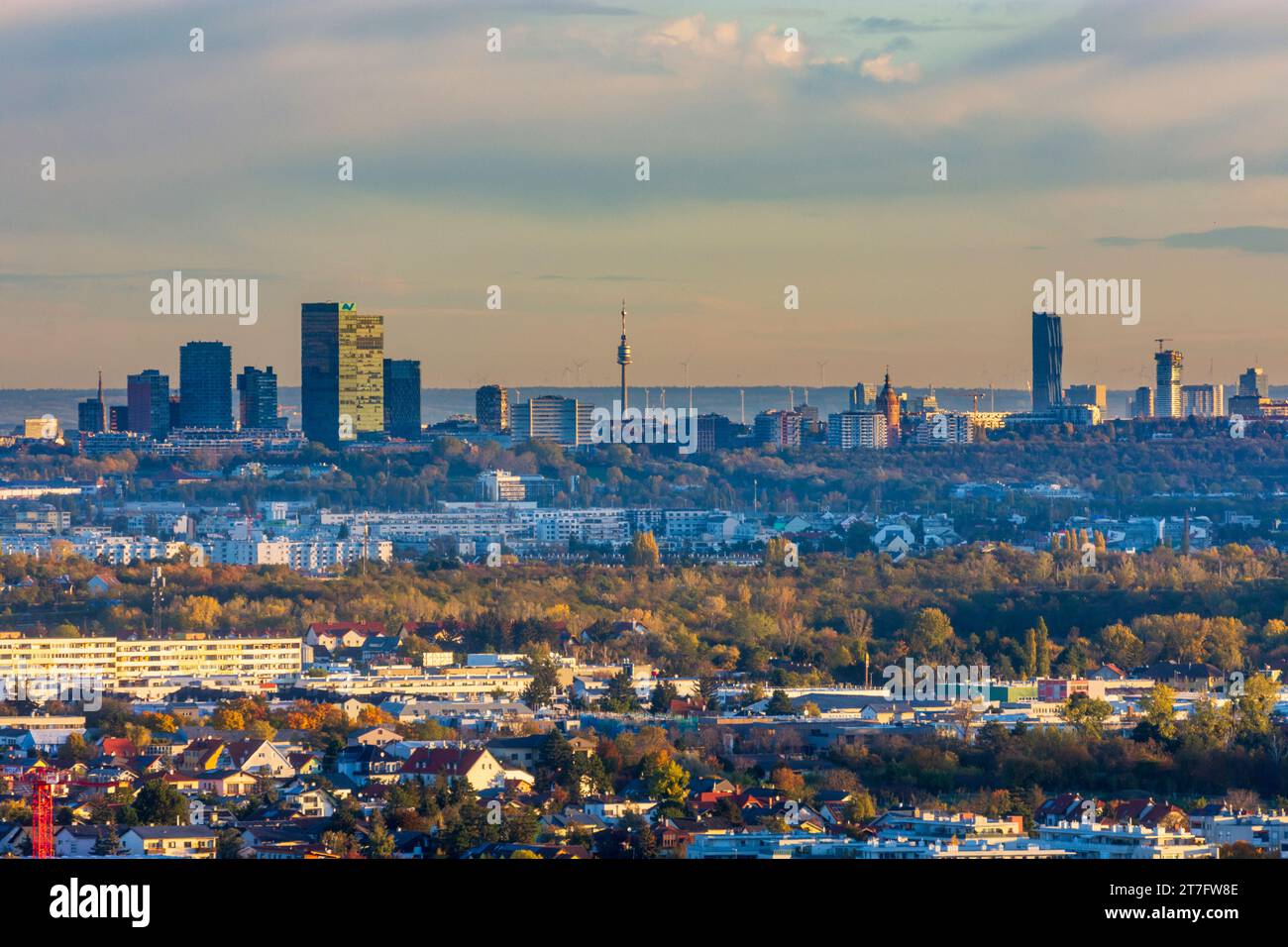 Vienna: view to Vienna, high-rises at Wienerberg and Donaucity, skyline ...
