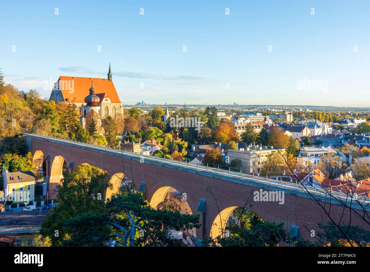 Mödling: view to Mödling with church St. Othmar, aqueduct of I. Wiener ...