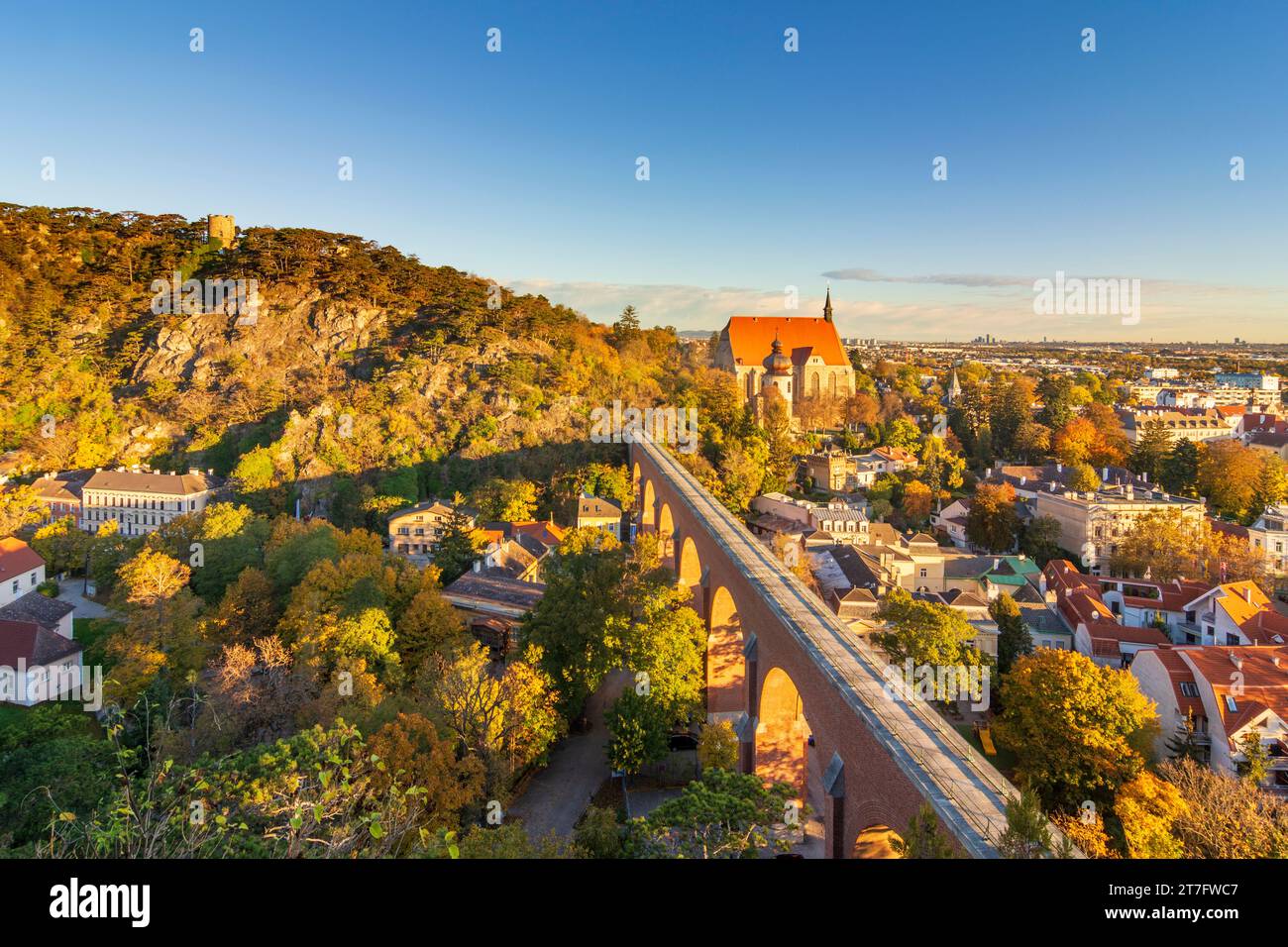 Mödling: view to Mödling with church St. Othmar, aqueduct of I. Wiener ...