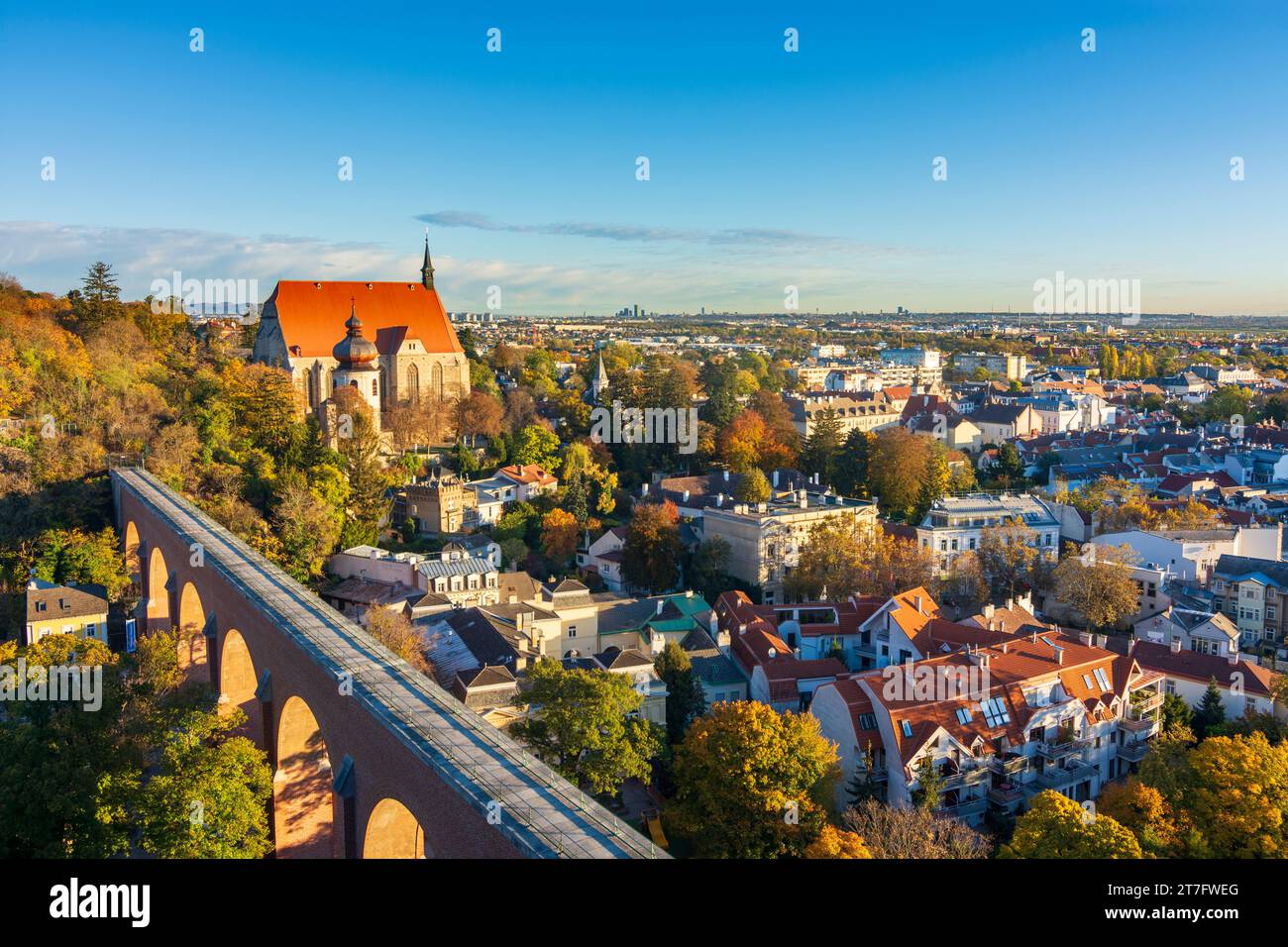 Mödling: view to Mödling with church St. Othmar, aqueduct of I. Wiener ...