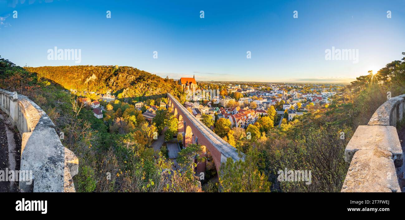 Mödling: view to Mödling with church St. Othmar, aqueduct of I. Wiener ...