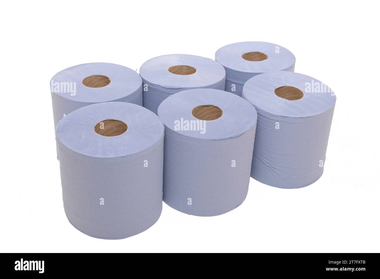 multi pack of six industrial sized blue paper towels against a pure ...