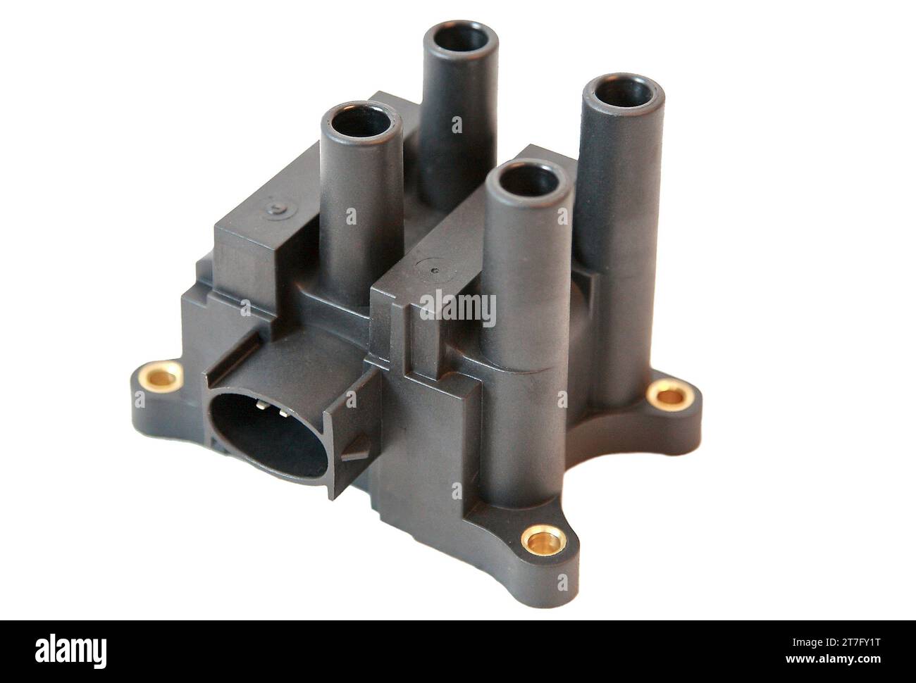 birds eye view of an automobile ignition coil against white background ...
