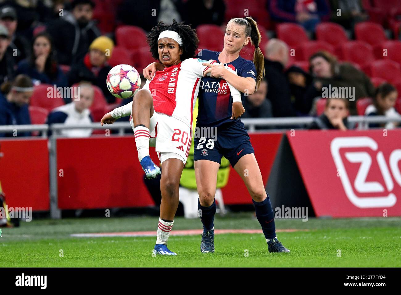 AMSTERDAM - (l-r) Lily Yohannes of Ajax, Jade le Guilly of Paris Saint ...