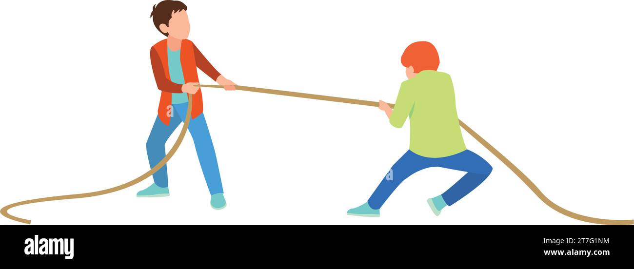 happy cute kid boy and girl play tug o war vector Stock Vector Image ...