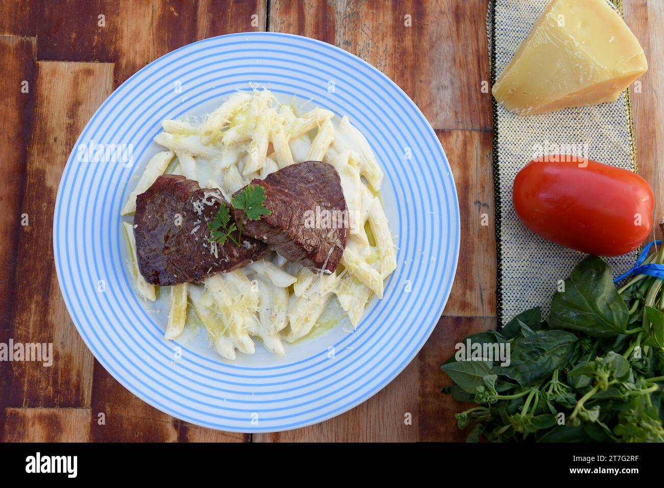 italian pasta white sauce pasta and beef filet mignon with parmesan ...
