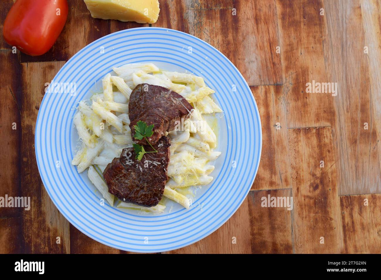 italian pasta white sauce pasta and beef filet mignon with parmesan ...