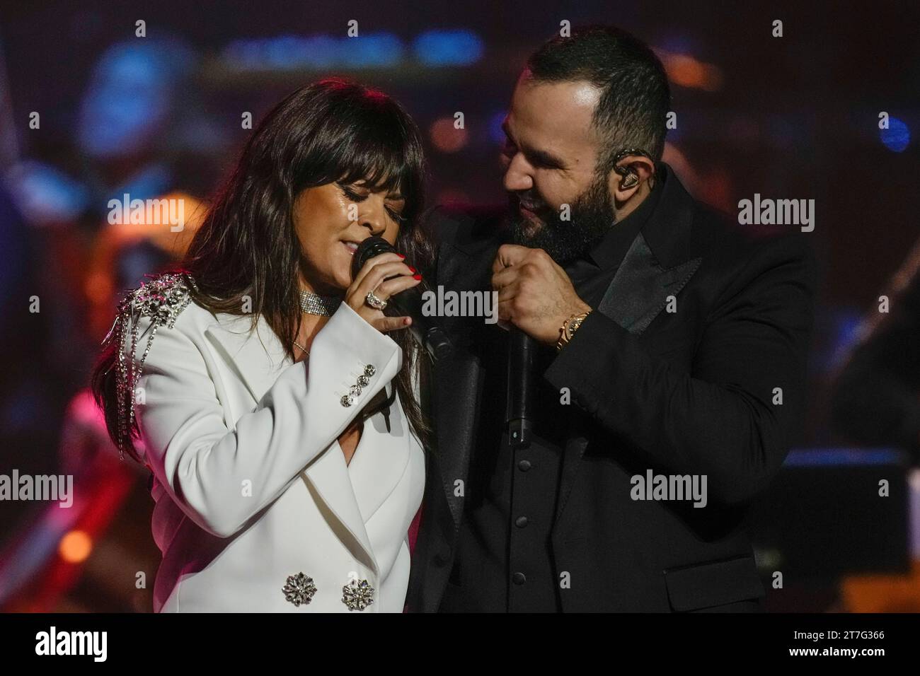 Vanesa Martin, left, and Carin Leon, perform during the Latin Recording ...