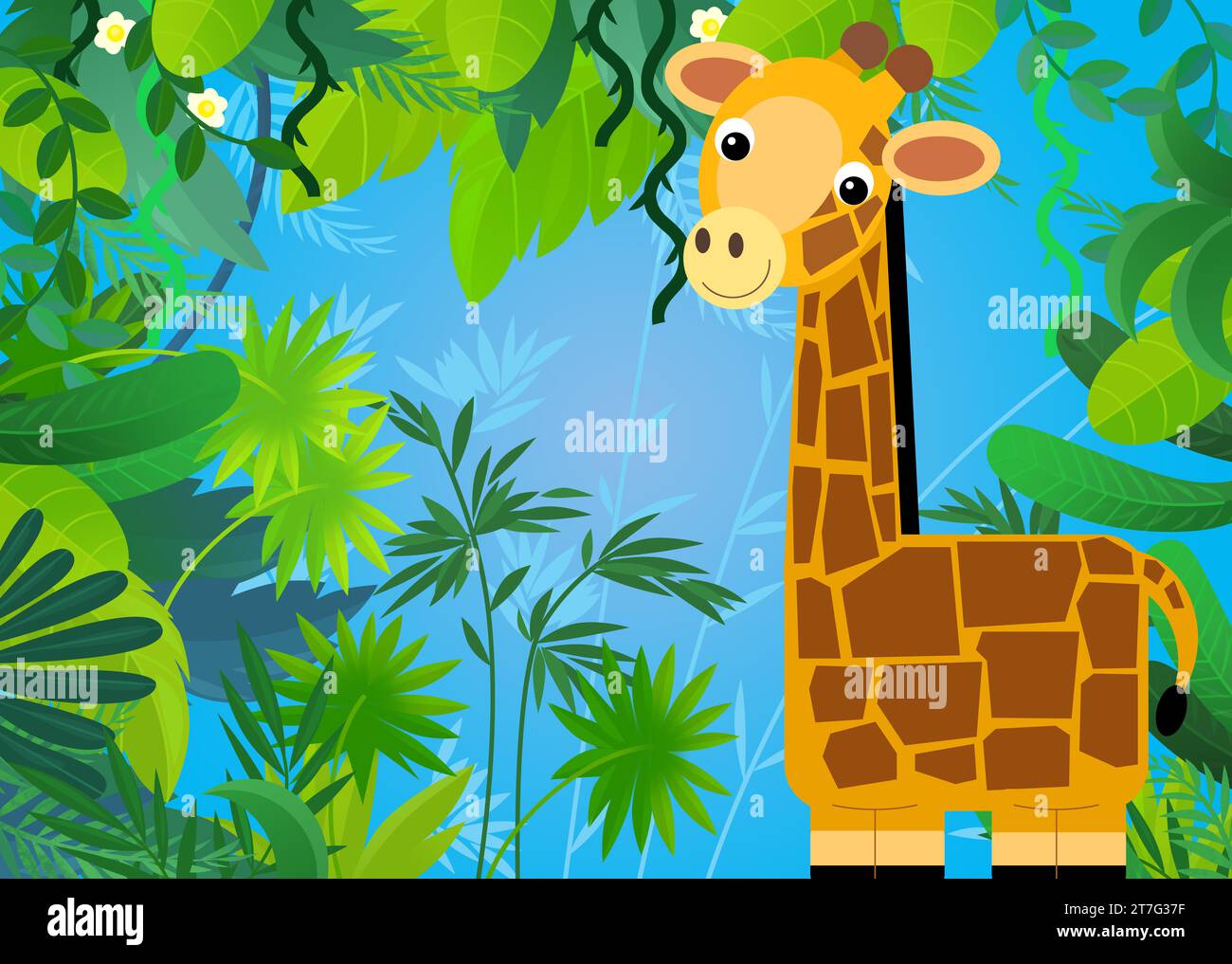 cartoon scene with safari animal giraffe illustration for kids Stock ...
