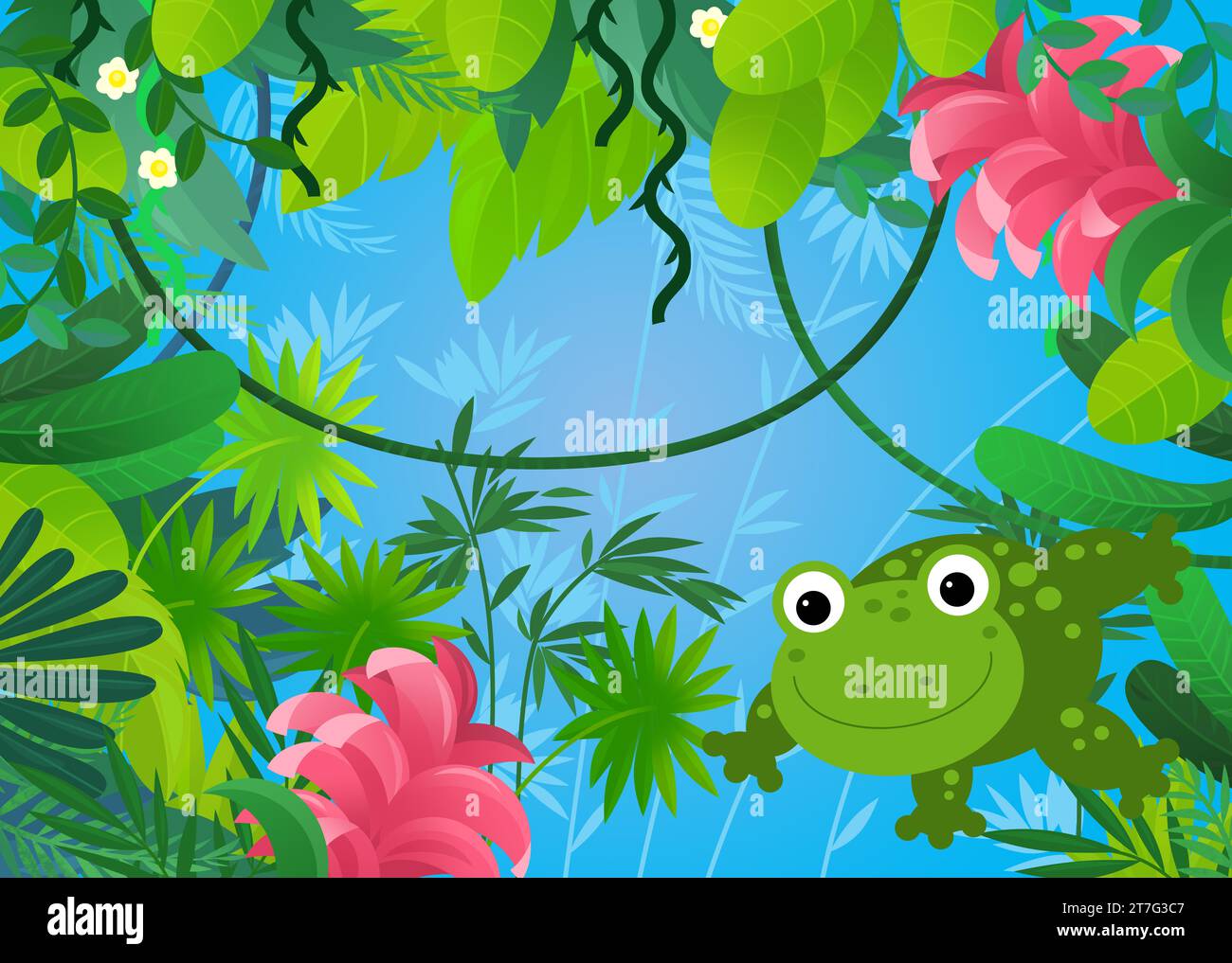 cartoon scene with forest and animal creature amphibian frog toad ...