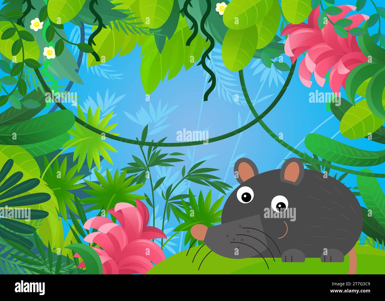 cartoon scene with forest and animal creature rodent mouse rat ...