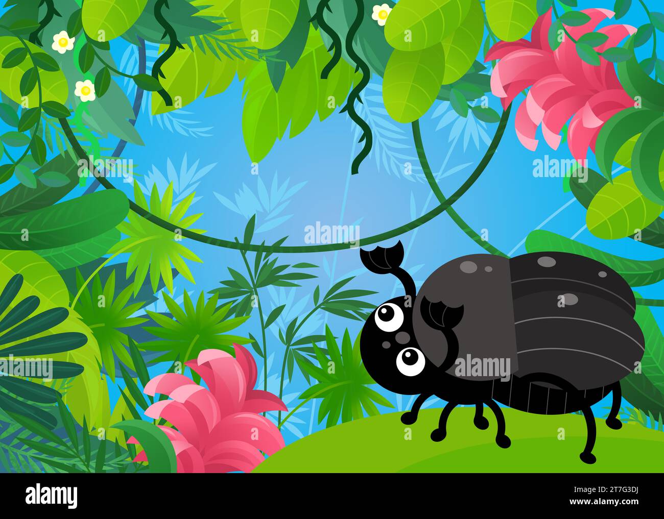 cartoon scene with forest and animal creature insect beetle ...