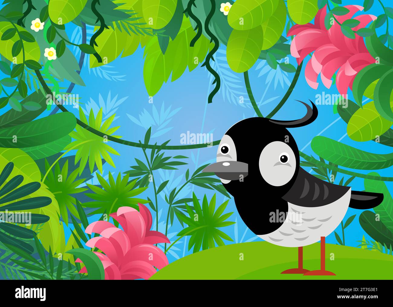 cartoon scene with forest and animal creature bird lapwing illustration ...