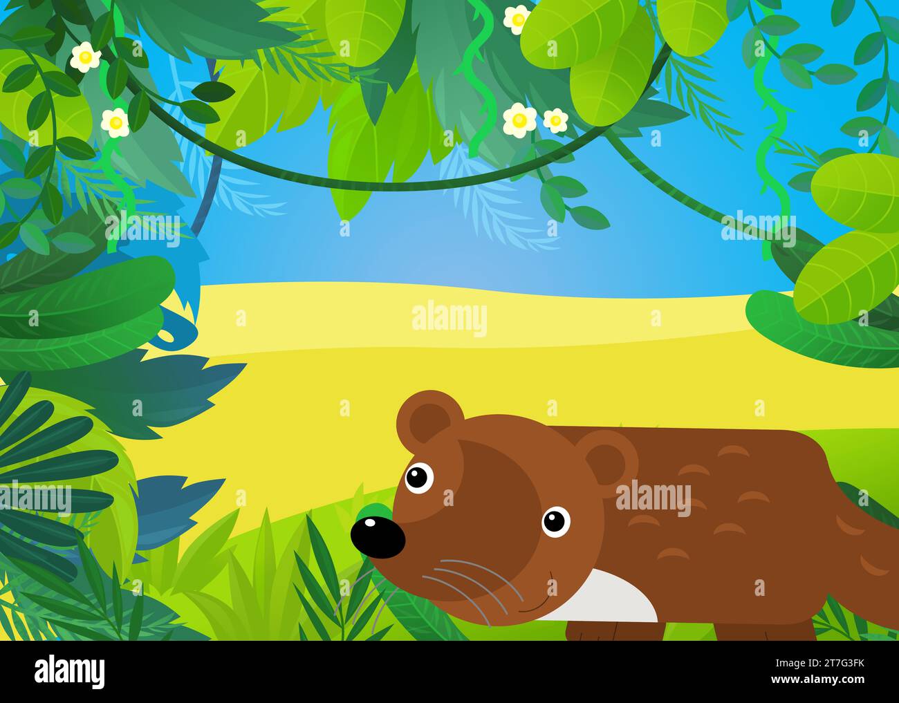 cartoon scene with forest and animal marten illustration for kids Stock ...