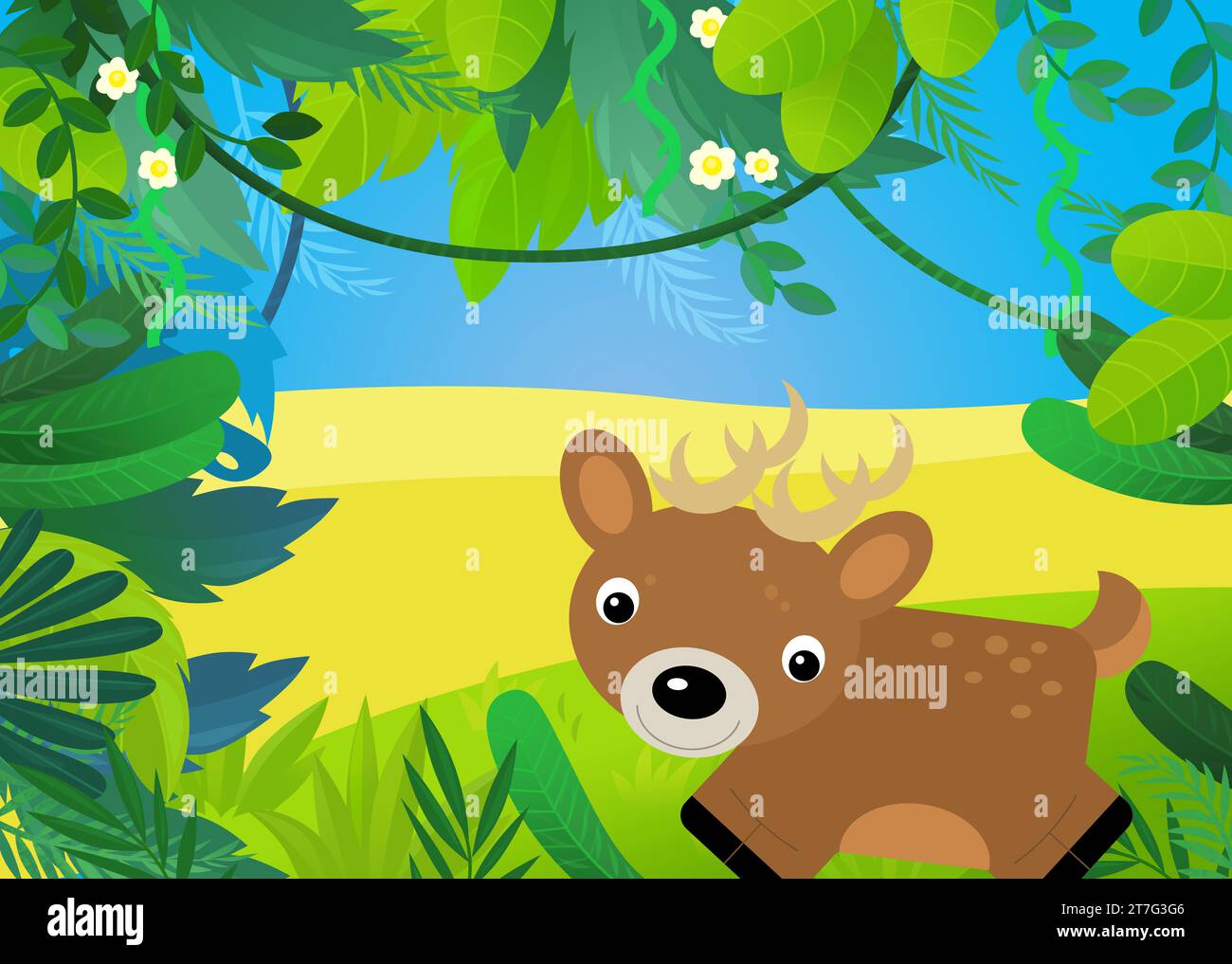 cartoon scene with forest and animal roe deer illustration for kids ...