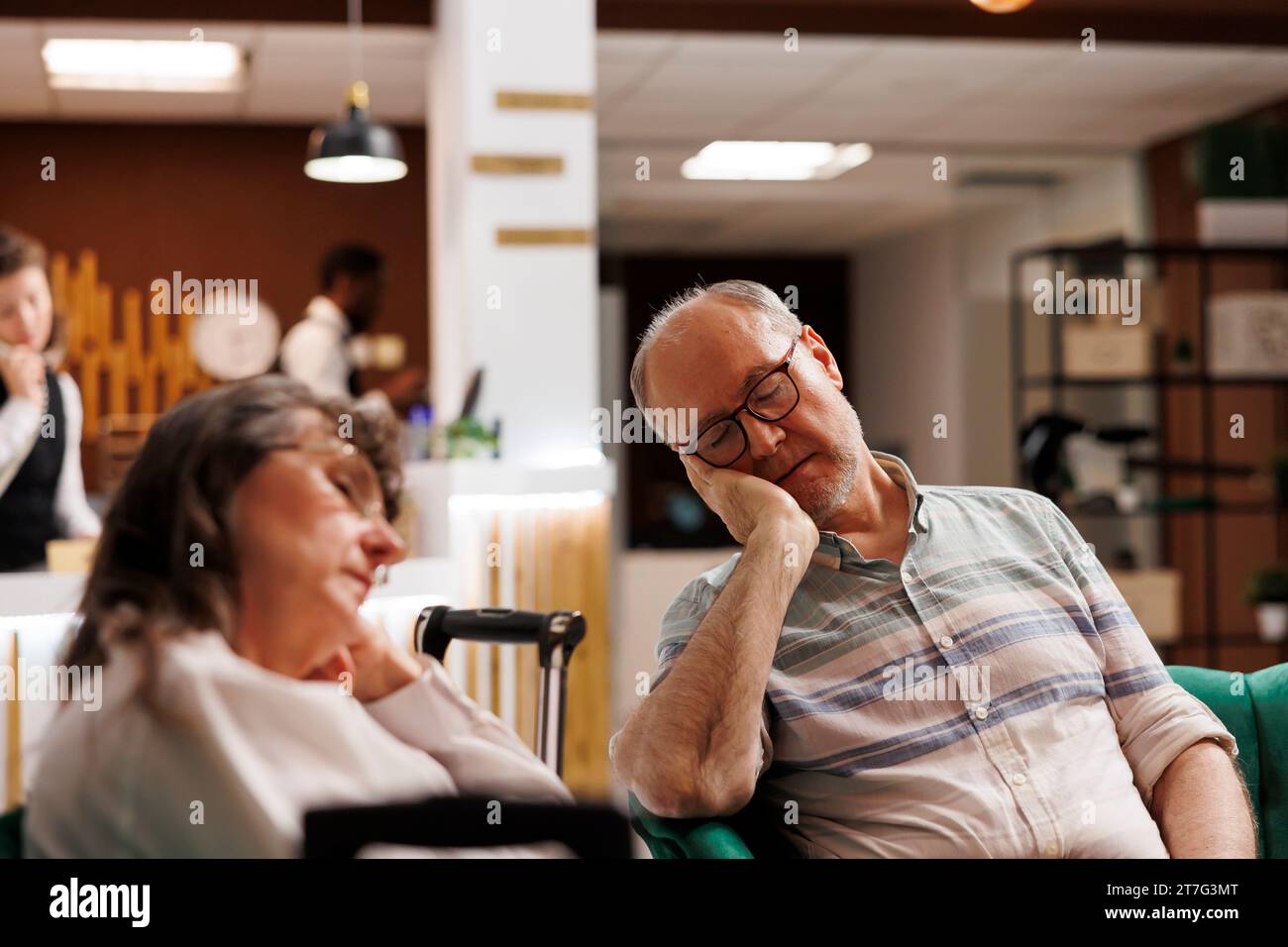 During their vacation, worn-out retired senior customers relax on a ...