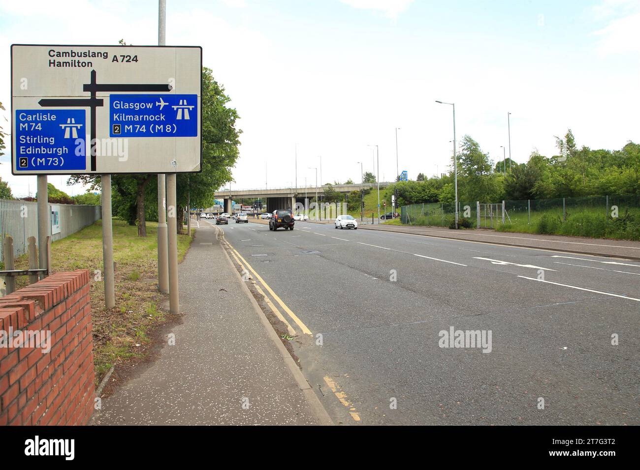 road signs for the motorway in central scotland with signs to glasgow ...